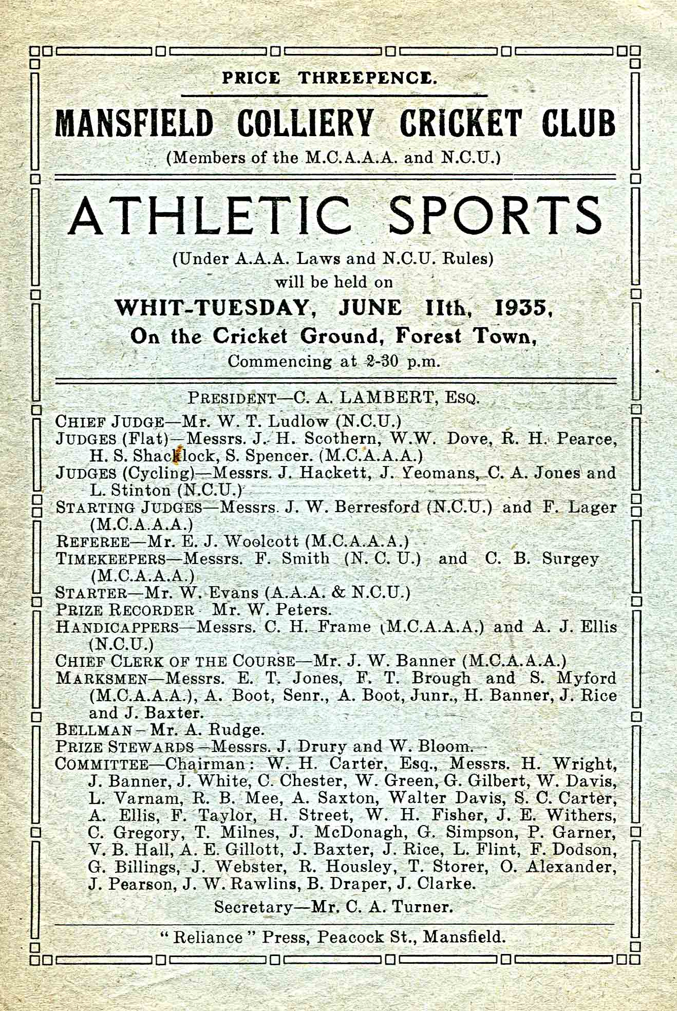 Athletic Sports Whit Tuesday June 11th 1935 | Sport, Sport | Our ...