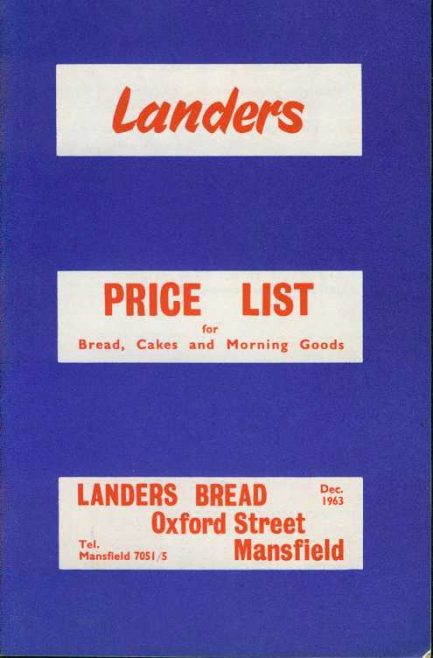 Landers Bread Price List 1963 | Shops and Retail, Mansfield Business ...
